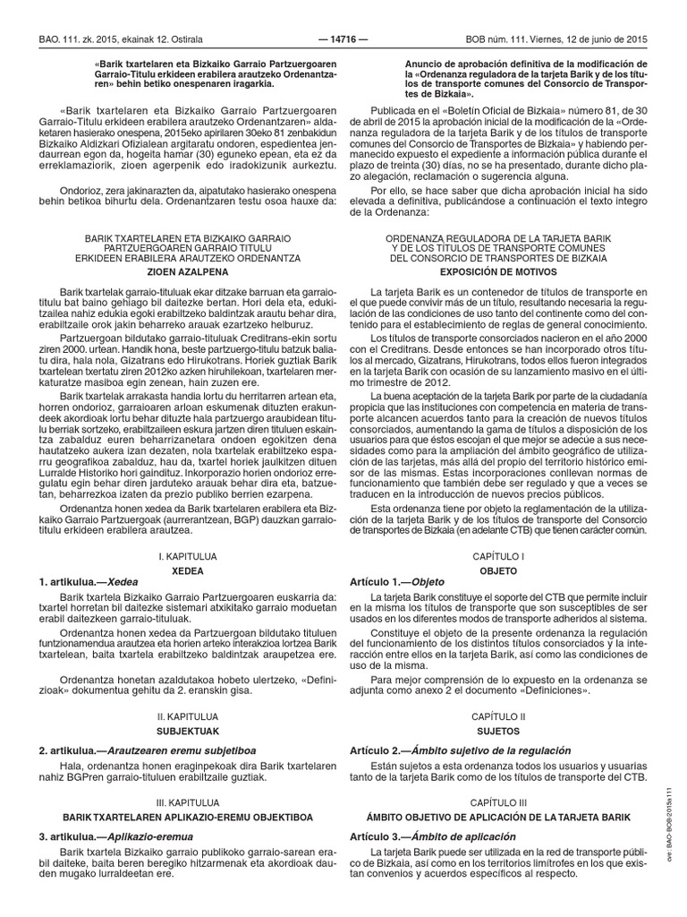 Tema 34-41 Ordenanzas Barik | PDF | País Vasco (Gran Región) | Transporte