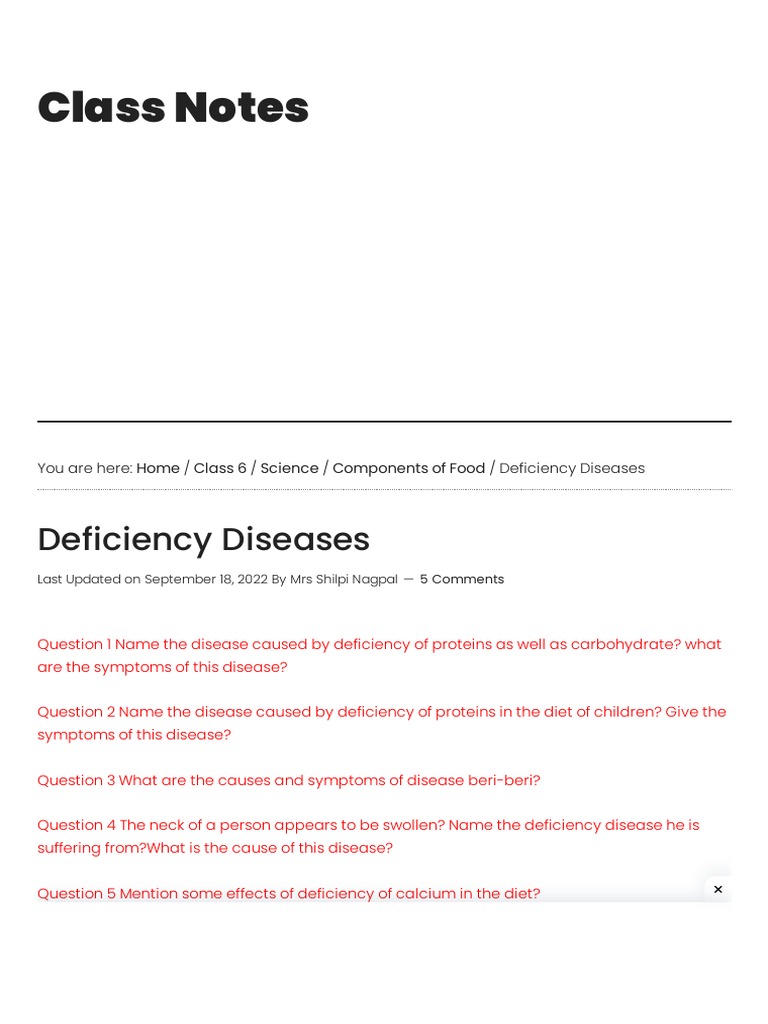 Deficiency Diseases Guide with Questions | PDF | Vitamin | Anemia