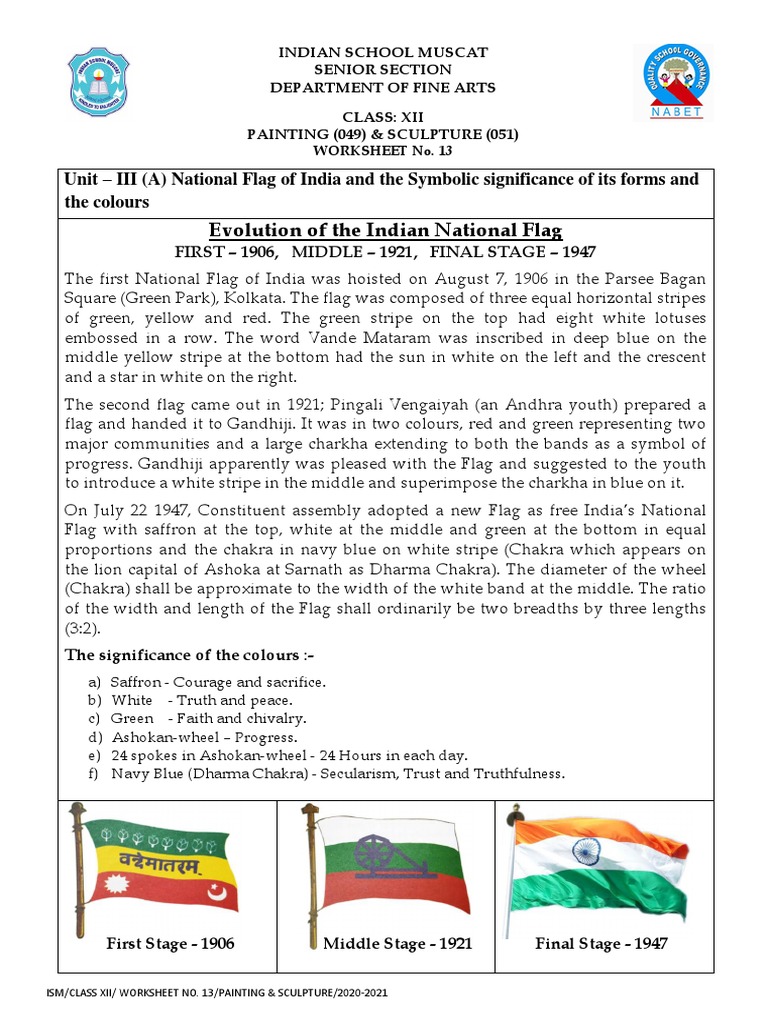 Class Xii Painting Evolution of Indian National Flag Ws 13 2020 | PDF ...