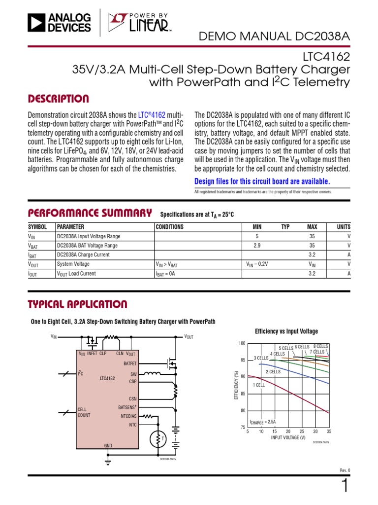 Demo Manual Dc2038A Ltc4162 35V/3.2A Multi-Cell Step-Down Battery ...