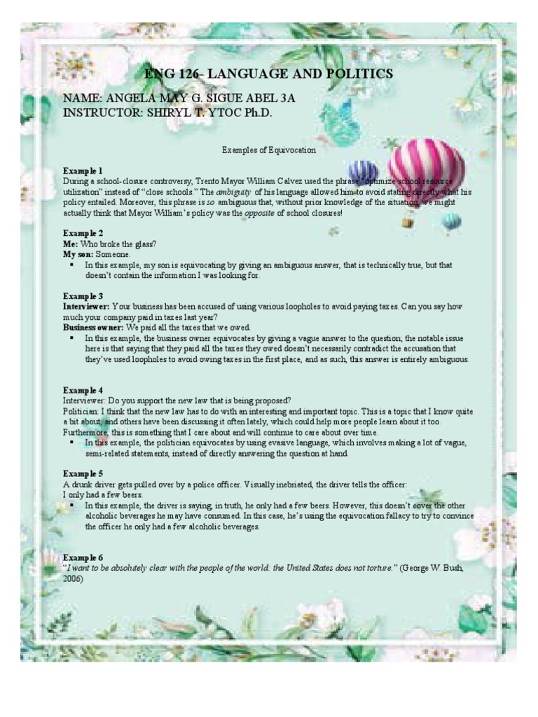 Activity - (Language of Politics) - Angela May G. Sigue Abel 3a | PDF ...