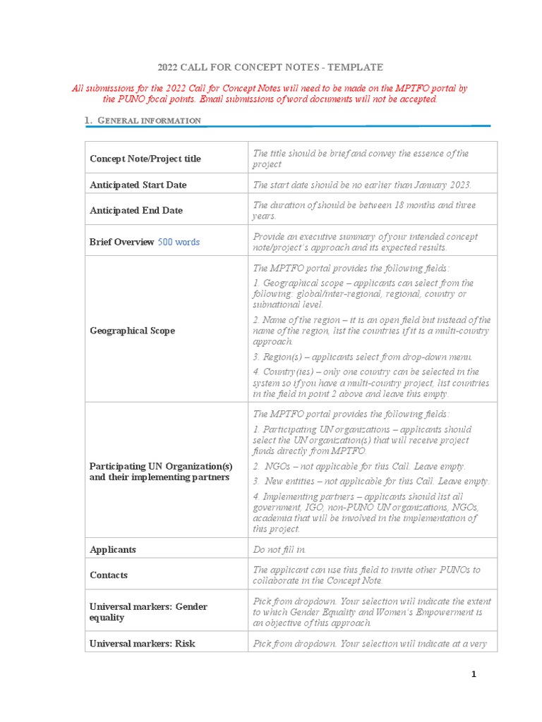 2022 UNRSF Concept Note - Template | PDF | Economies | Business