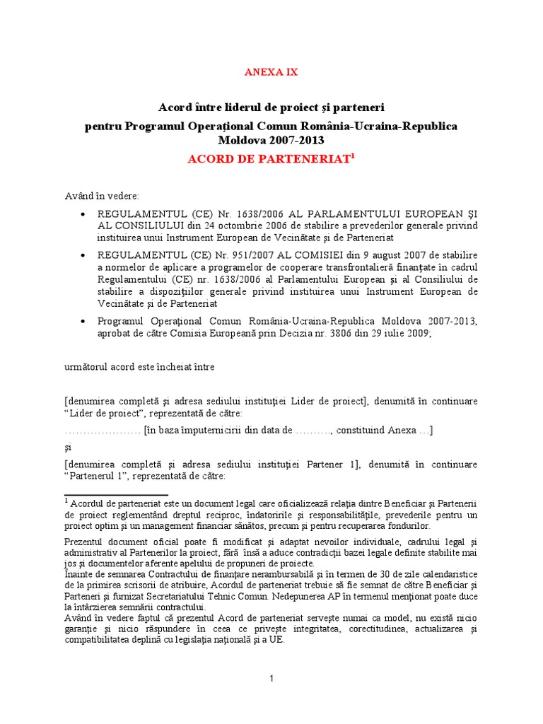 Anexa K Model de Acord de Parteneriat | PDF