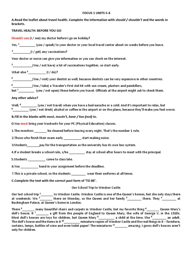 Focus 1 Units 5-6 Revision With Key | PDF