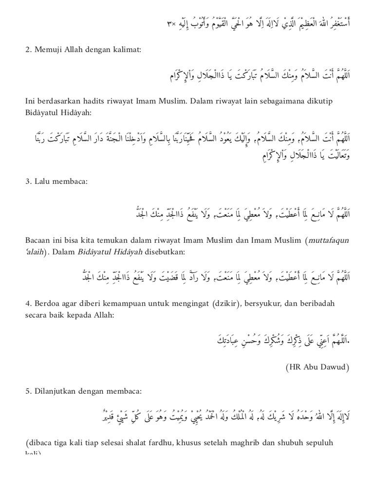 Susunan Bacaan Wirid Sesudah Shalat Lima Waktu - NU Online | PDF
