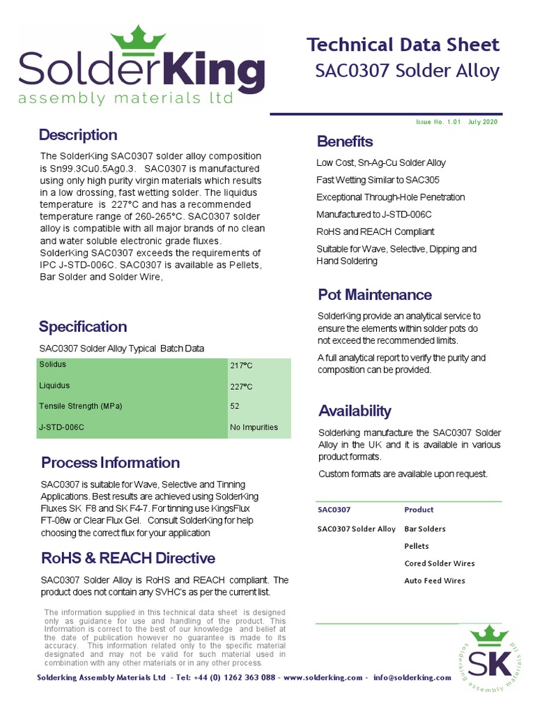 TDS-SAC0307 Solder Alloy Rev1 | PDF | Solder | Soldering
