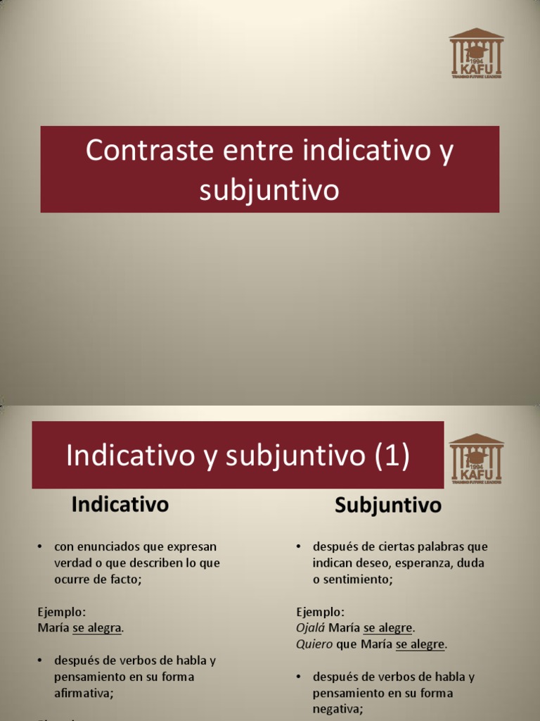 Contraste Entre Indicativo y Subjuntivo | PDF | Lengua española | Verbo