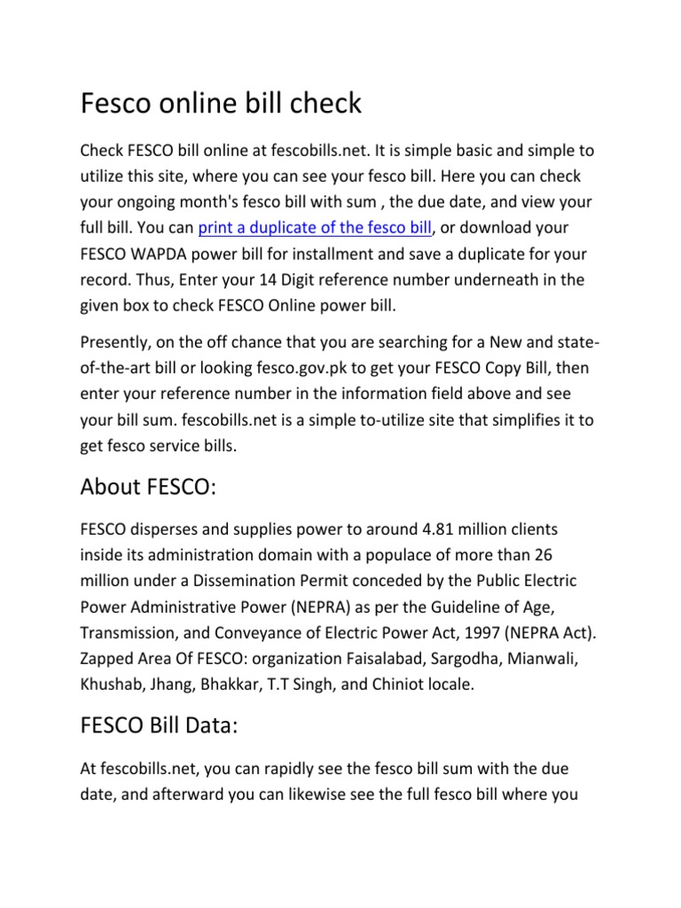 Fesco Online Bill Check | PDF | Finance & Money Management