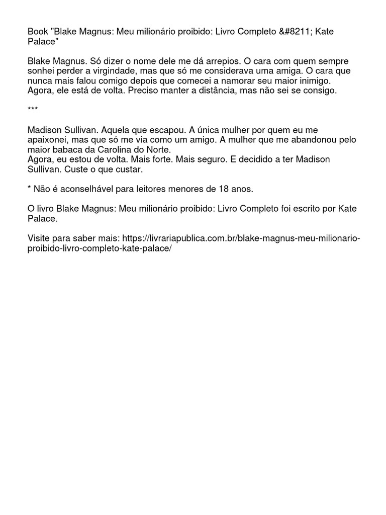 Blake Magnus - Meu Milionário Proibido - Livro Completo – Kate Palace | PDF