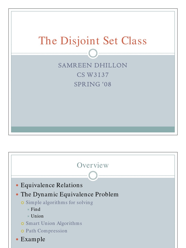 The Disjoint Set Class S | PDF | Theoretical Computer Science | Teaching Mathematics