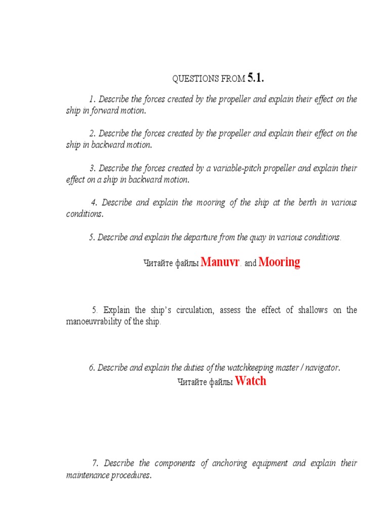 A QUESTIONS 5.1 and 5.2 A.D. With Explanations | PDF | Ships | Transport