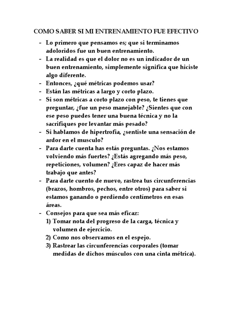 Como Saber Si Mi Entrenamiento Fue Efectivo Pdf