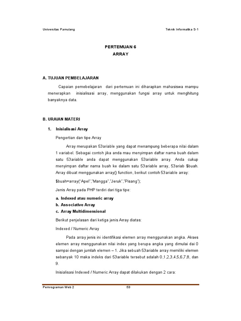 TPL0373 - Pertemuan Ke-6 - Array | PDF