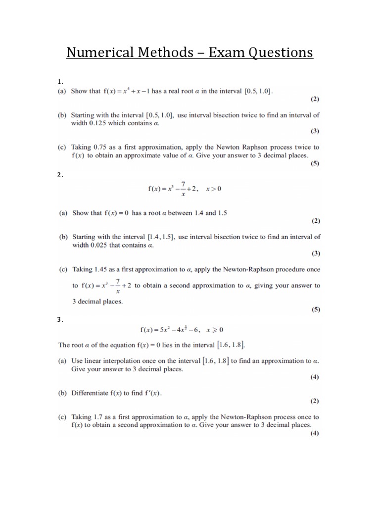 Numerical Methods - Exam Questions | PDF