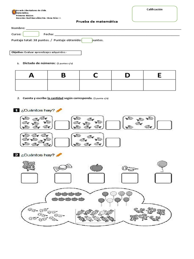 Prueba de matemáticas 1ero | PDF