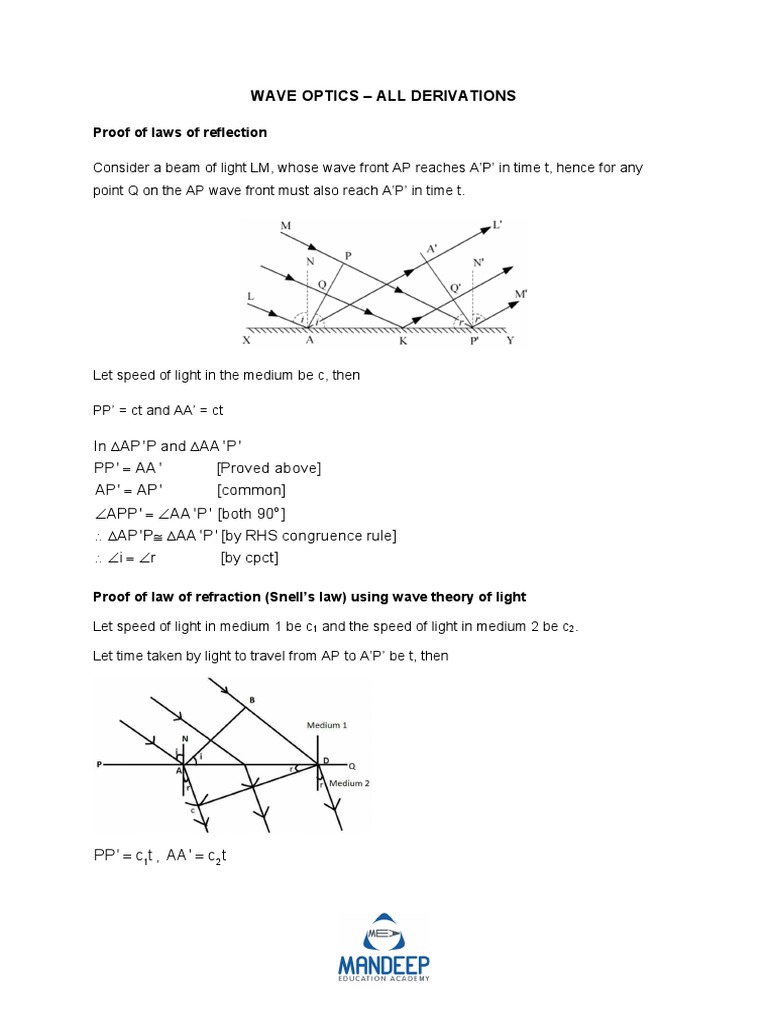 Wave Optics All Derivations | PDF | Maxima And Minima | Light