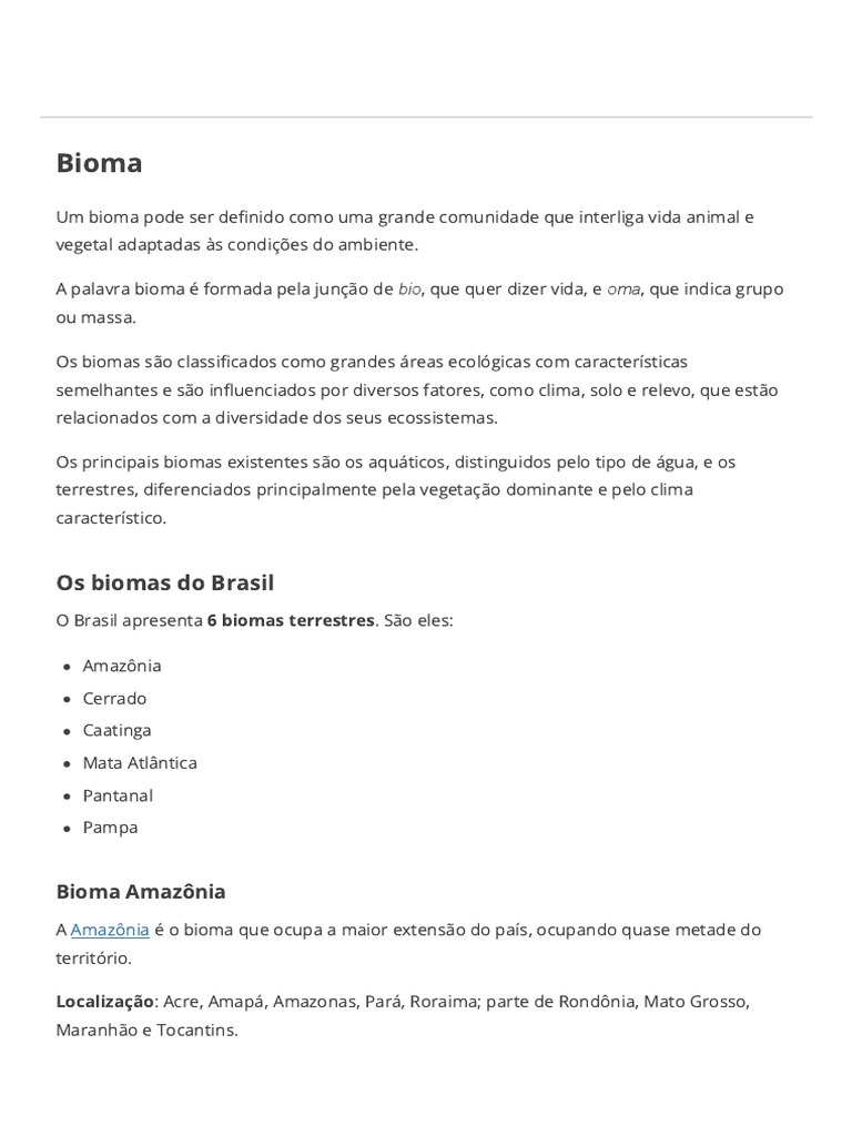 Bioma - o Que É e Tipos (Do Brasil e Do Planeta) - Toda Matéria | PDF ...