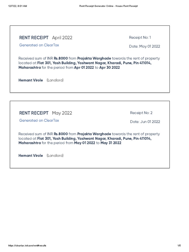 Online House Rent Receipt Generator | PDF | Property | Renting