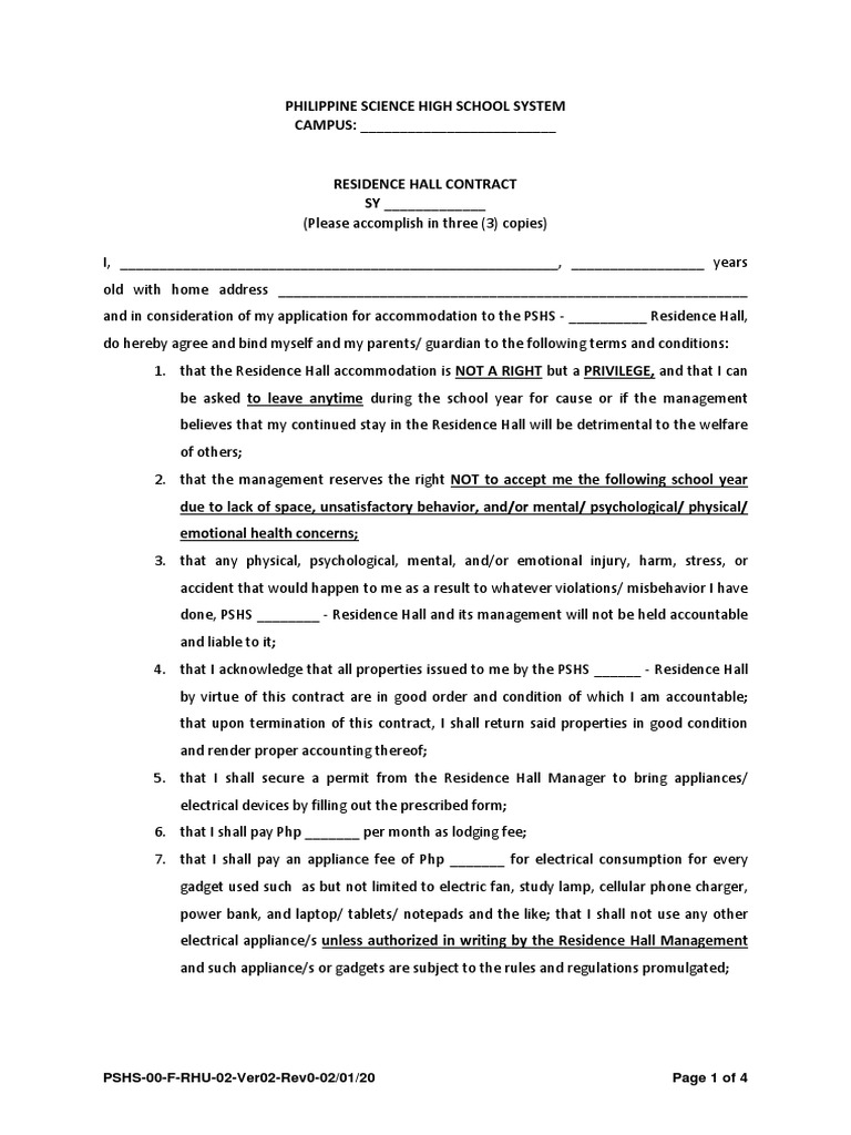 Residence Hall Contract (Notarized 3 Copies) | PDF | Dormitory | Notary ...