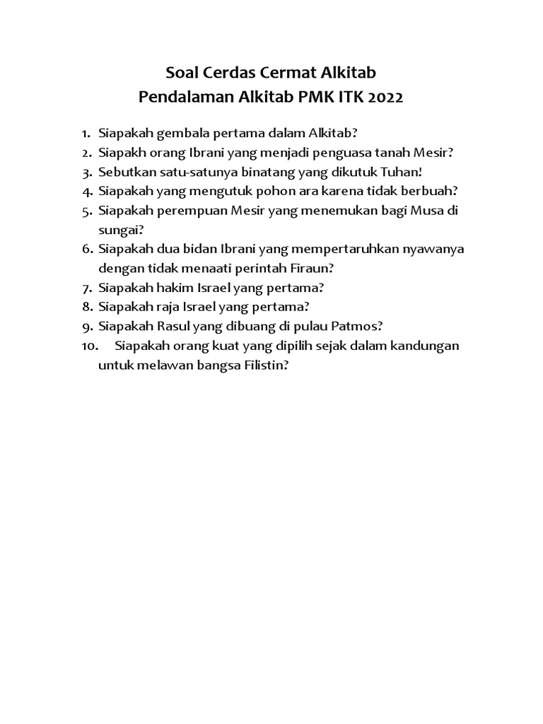 Soal Cerdas Cermat Alkitab | PDF