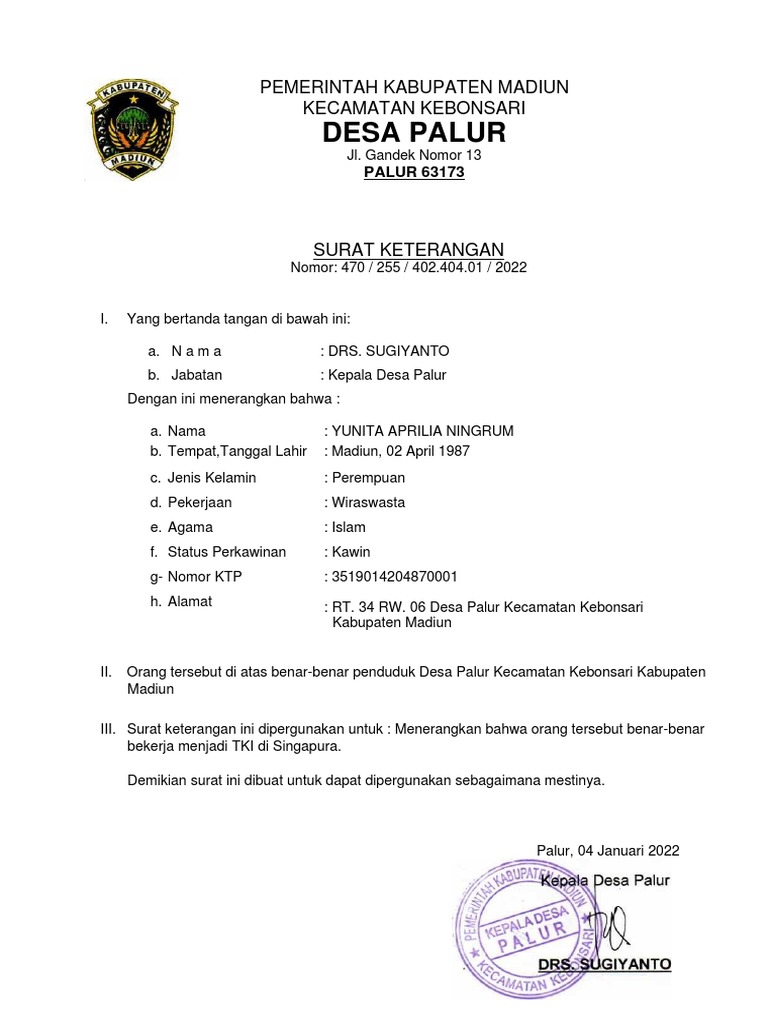 Desa Palur: Pemerintah Kabupaten Madiun Kecamatan Kebonsari | PDF