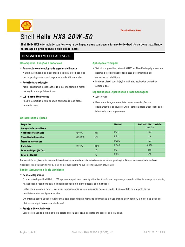 Shell Helix HX3 20W-50 | Download grátis PDF | Motores