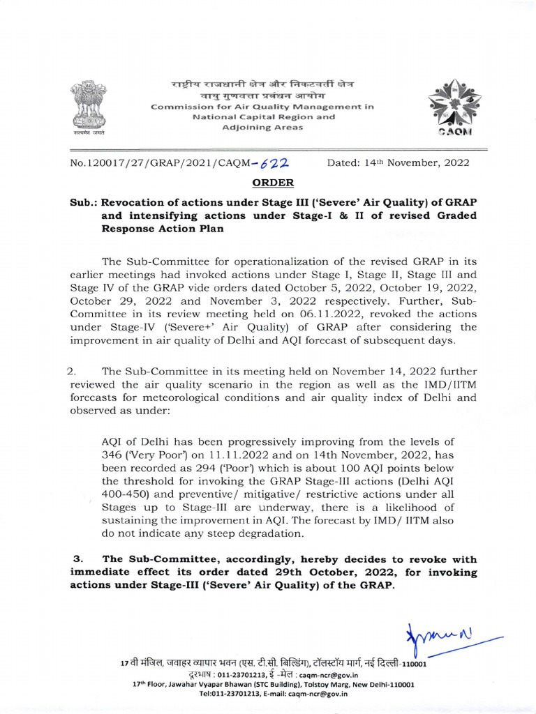 GRAP Order Dated 14112022 | PDF | Delhi | New Delhi