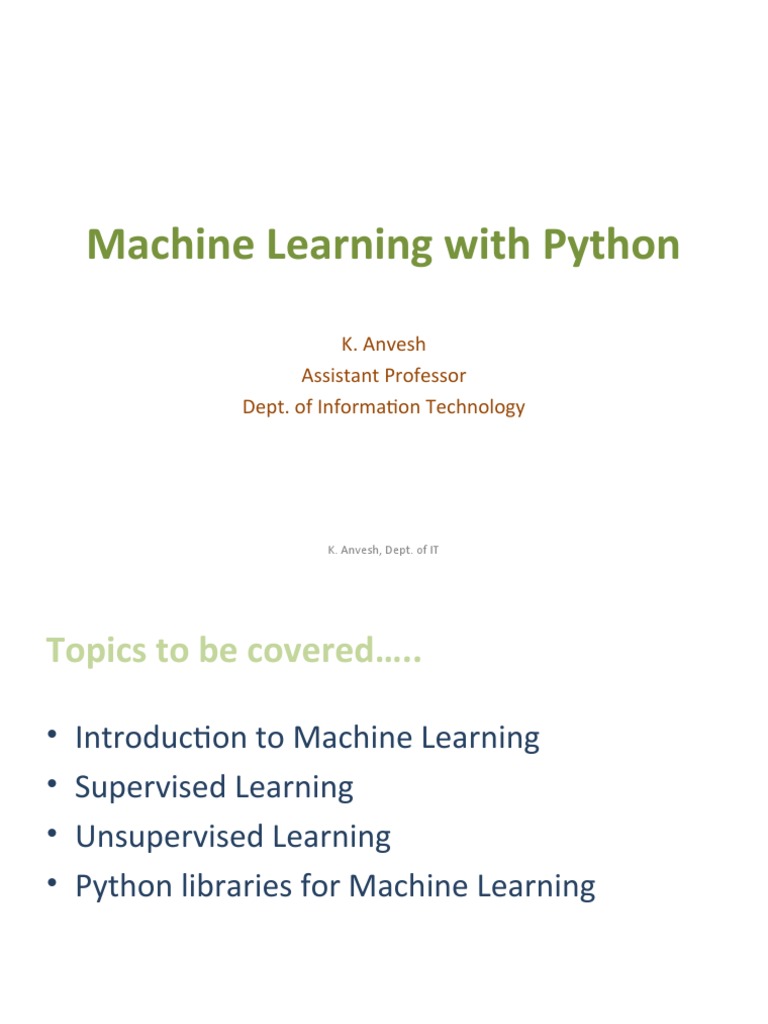 Machine Learning With Python | PDF | Machine Learning | Computer Vision