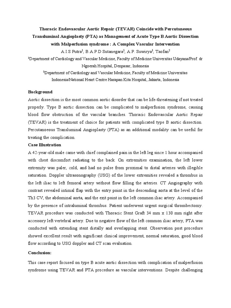 ABSTRACT TEVAR - Achmad Ismail S Putra New | PDF | Interventional ...