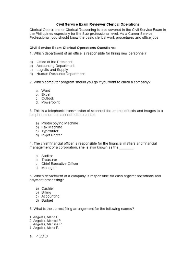Civil Service Exam Reviewer Clerical Operations | PDF | Invoice | Receipt