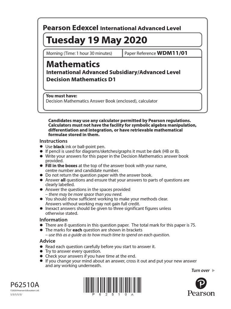 Oct 2020 Decision 1 Ial Maths Edexcel QP | PDF | Ring (Mathematics) | Linear Programming