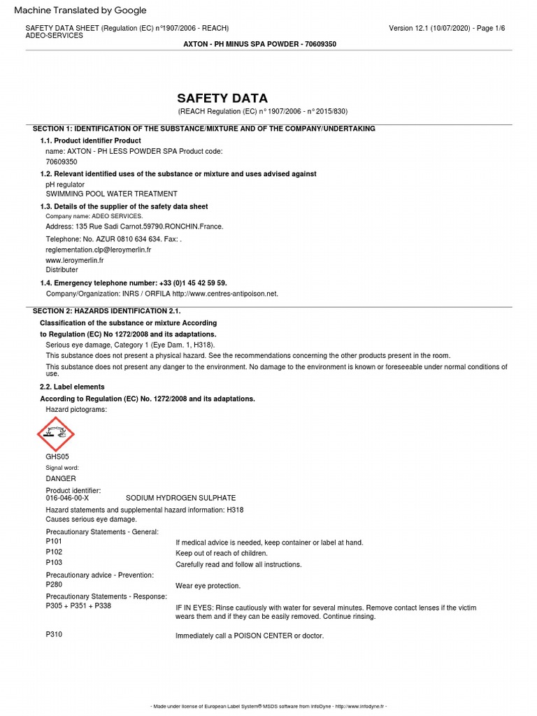 MSDS PH | PDF | Dangerous Goods | Personal Protective Equipment