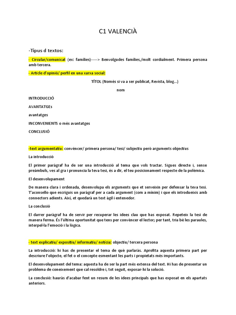 C1 Valencià: - Tipus D Textos | PDF