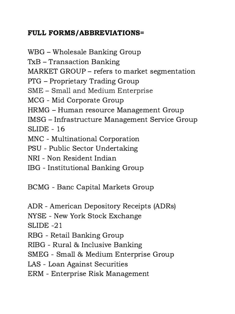 Full Forms - Abbreviations | PDF | Loans | Securities (Finance)