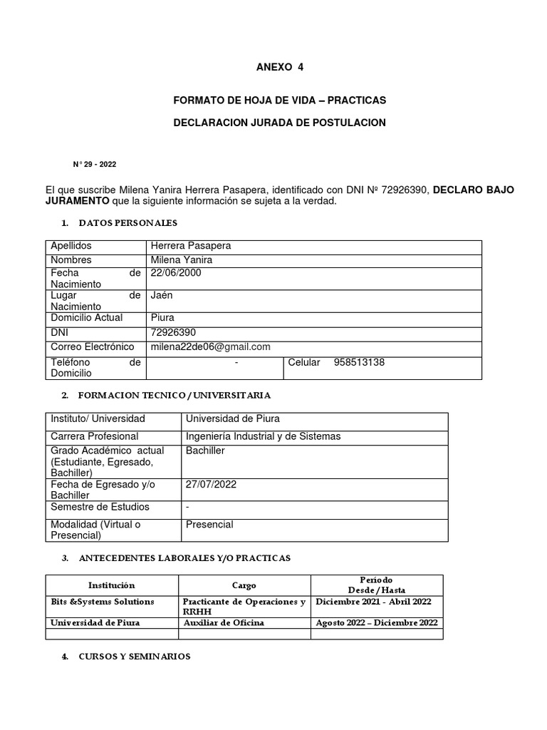 Formato de Hoja de Vida para Prácticas | PDF | Crecimiento personal y profesional | Negocios