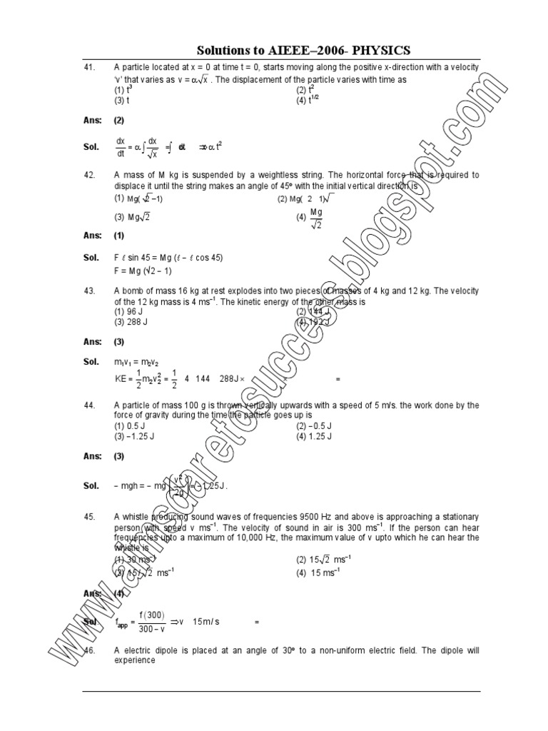 Solutions To AIEEE: 2006-PHYSICS | PDF | Electronvolt | Gamma Ray