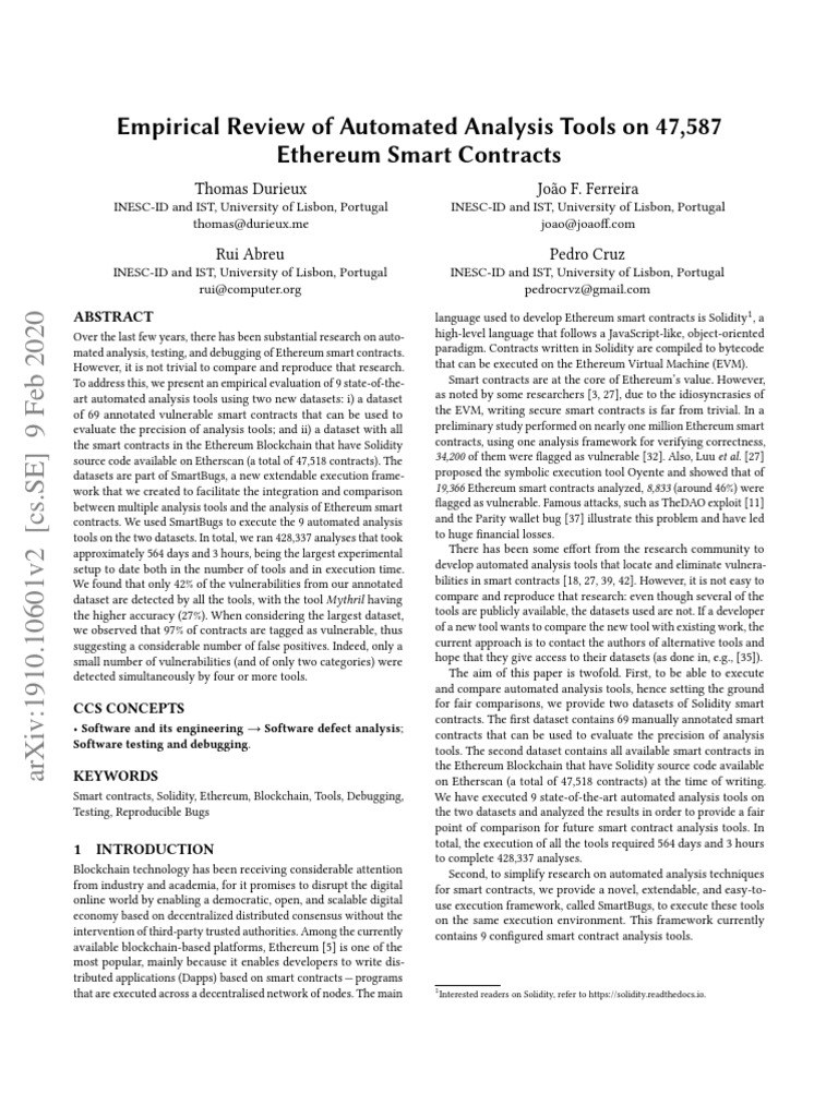 Empirical Review of Automated Analysis Tools On 47,587 Ethereum Smart ...