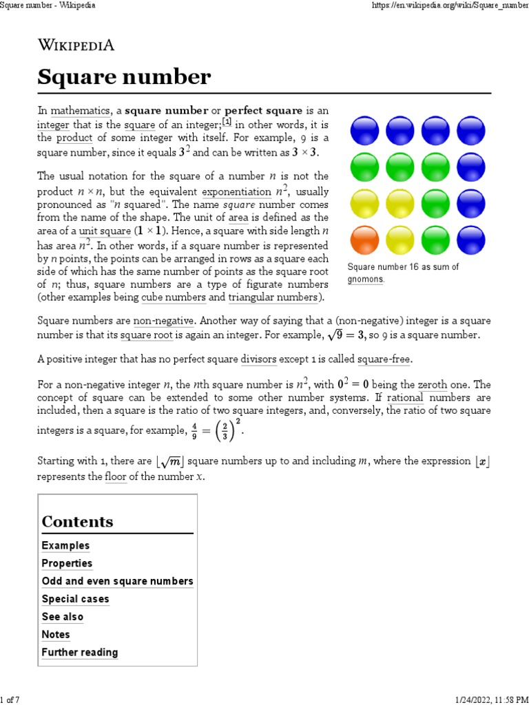 Square Number - Wikipedia | PDF | Mathematical Concepts | Mathematical Notation