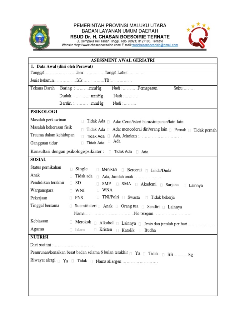 FORM ASSESSMENT Geriatri | PDF
