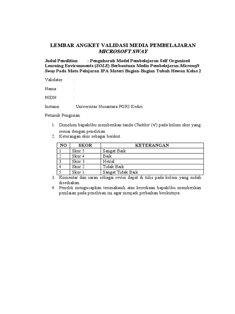 Lembar Validasi Media | PDF