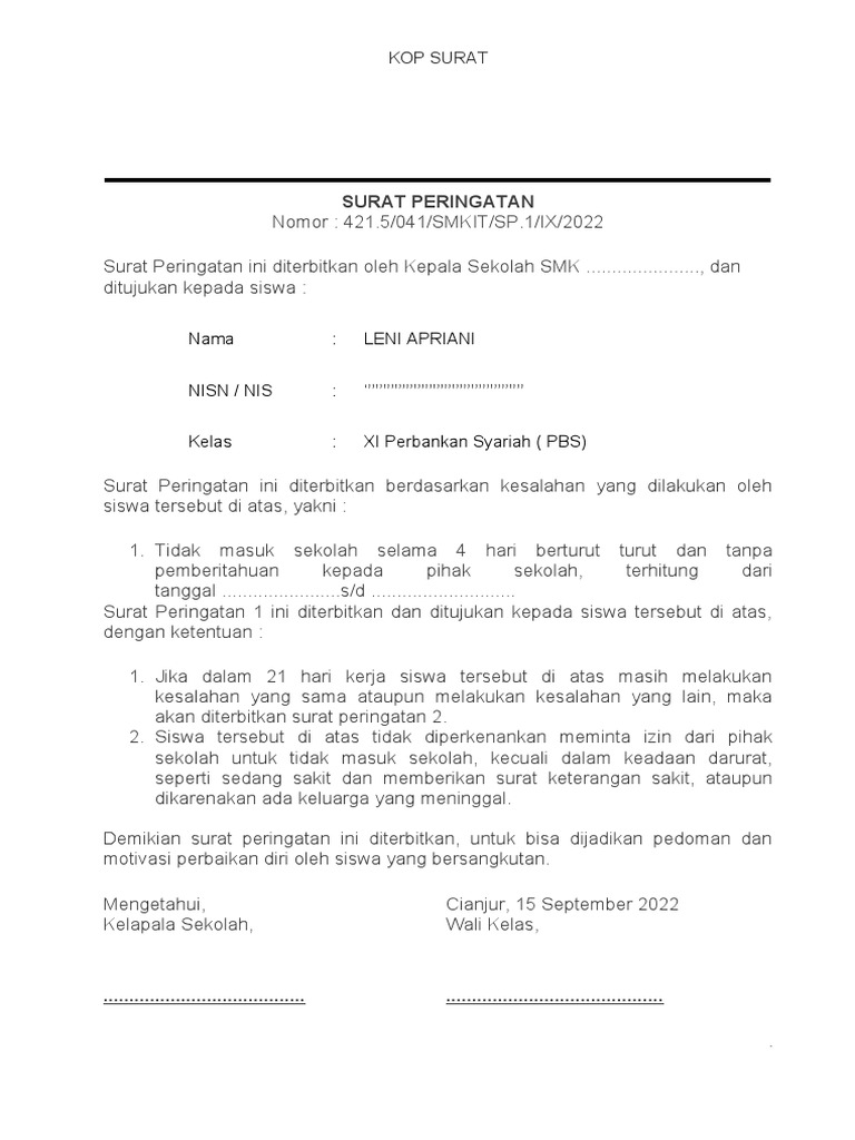 Format Surat SP 1 Siswa | PDF