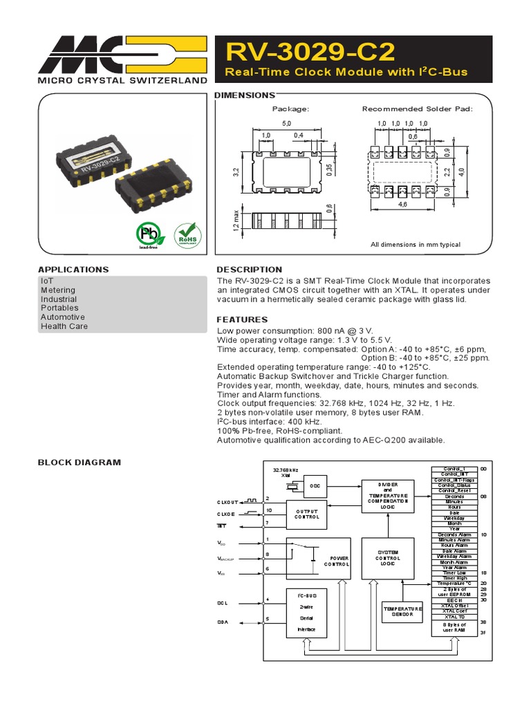 Real-Time Clock Module With I C-Bus: Dimensions | PDF | Hertz ...