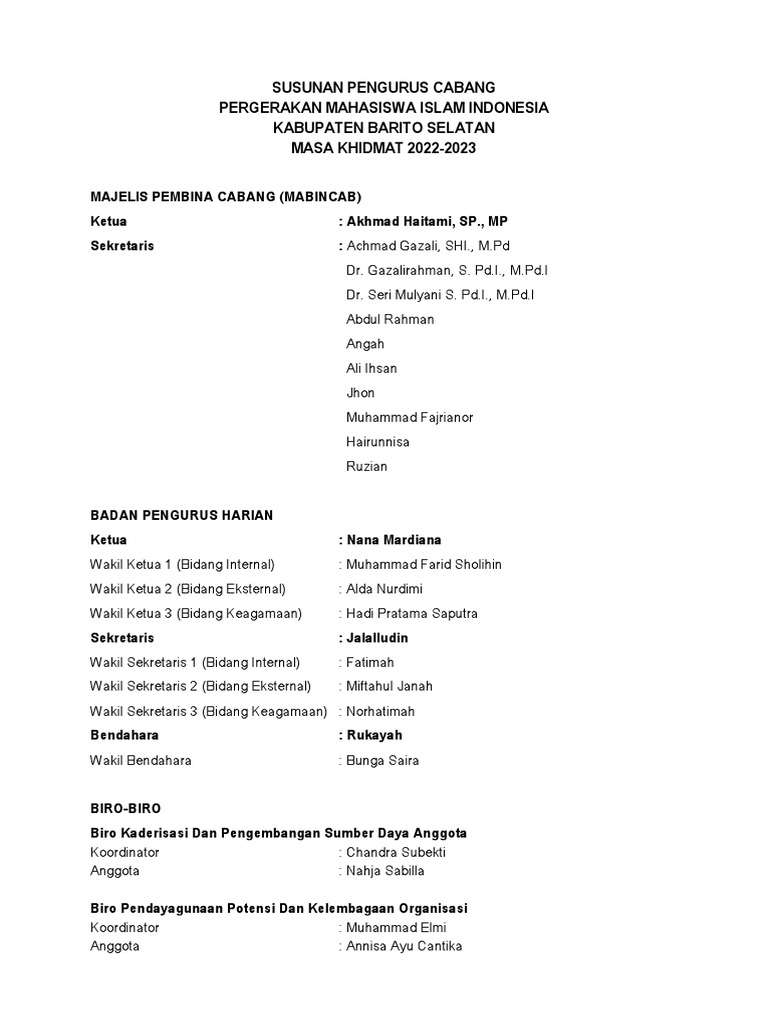 Daftar Susunan Pengurus | PDF
