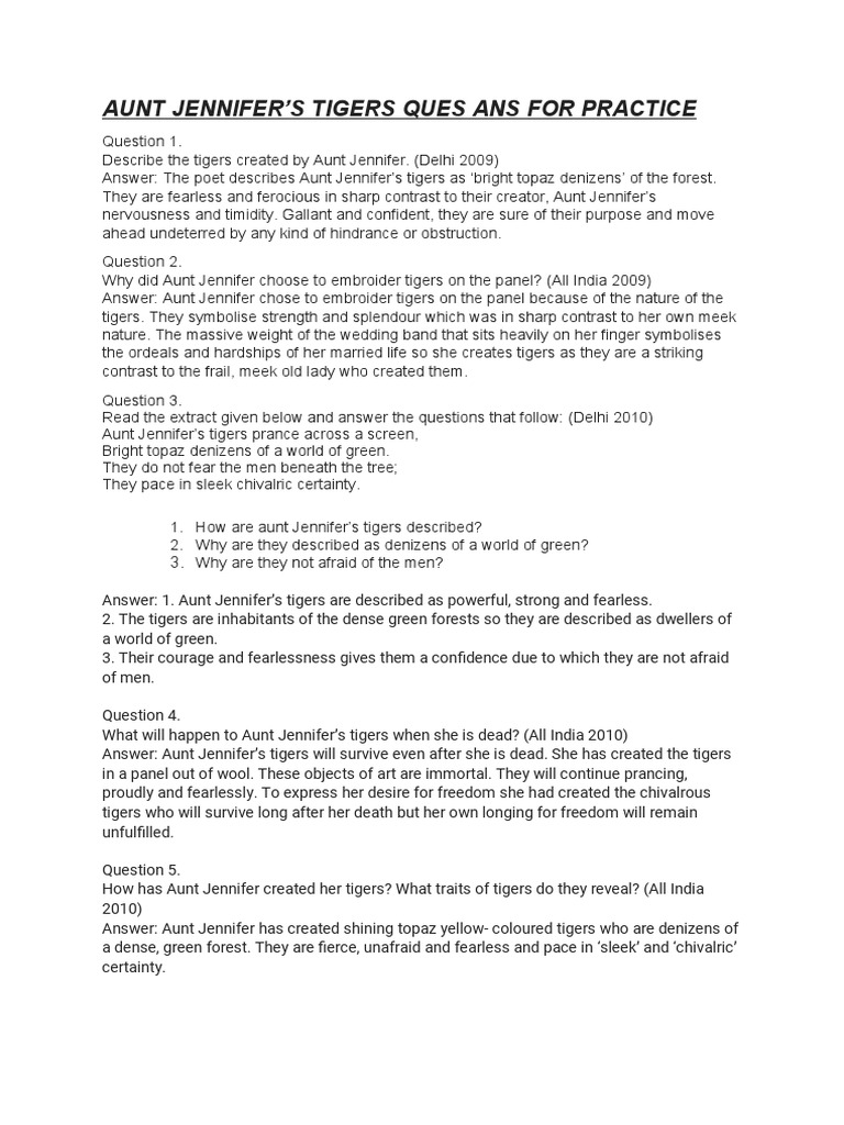 Aunt Jennifer Ques Ans | PDF | Tiger