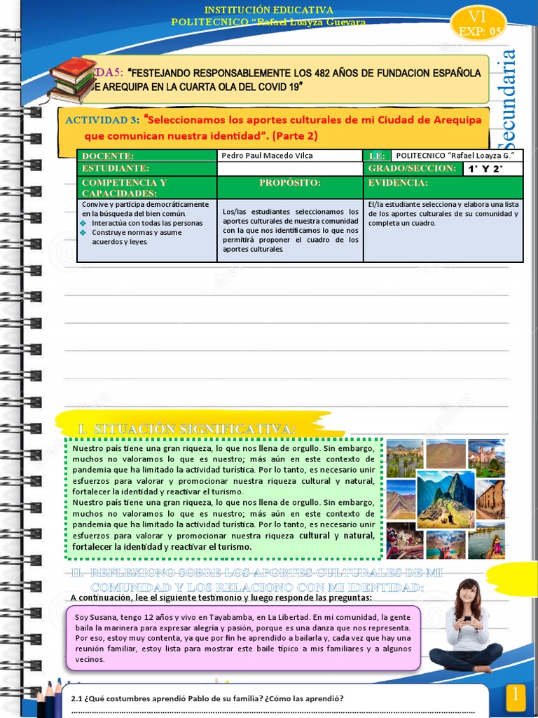 1° y 2° DPCC FICHA DE ACTIVIDAD 3 EXP 5 Alumno | PDF | Multiculturalismo | Perú