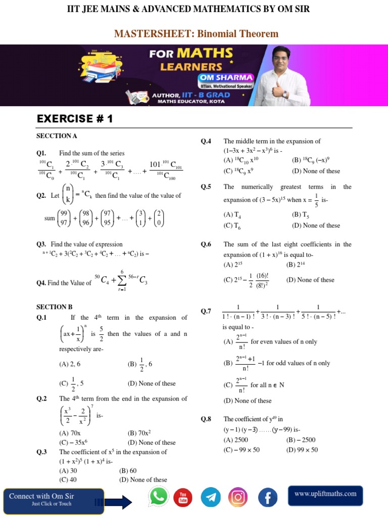 Master Sheet Binomial Theorem by Om Sir | PDF | Numbers | Abstract Algebra
