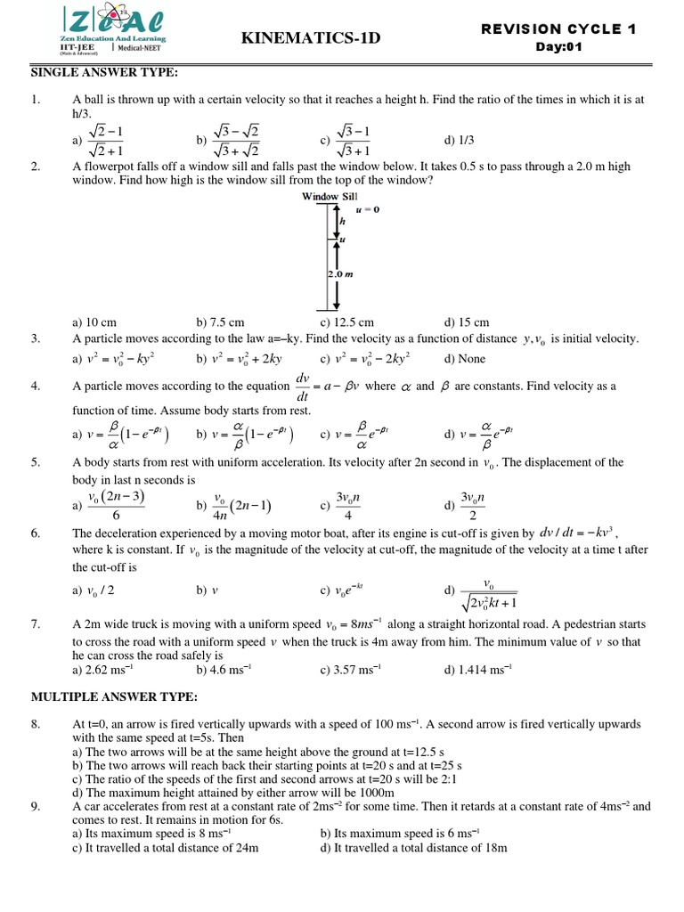Day 01 - Kinematics 1d | PDF