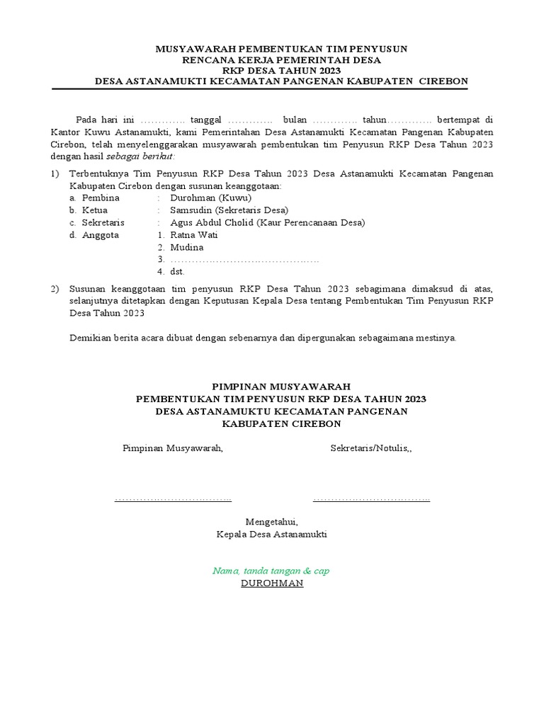 BA. Pembentukan Tim Penyusun RKP Desa | PDF