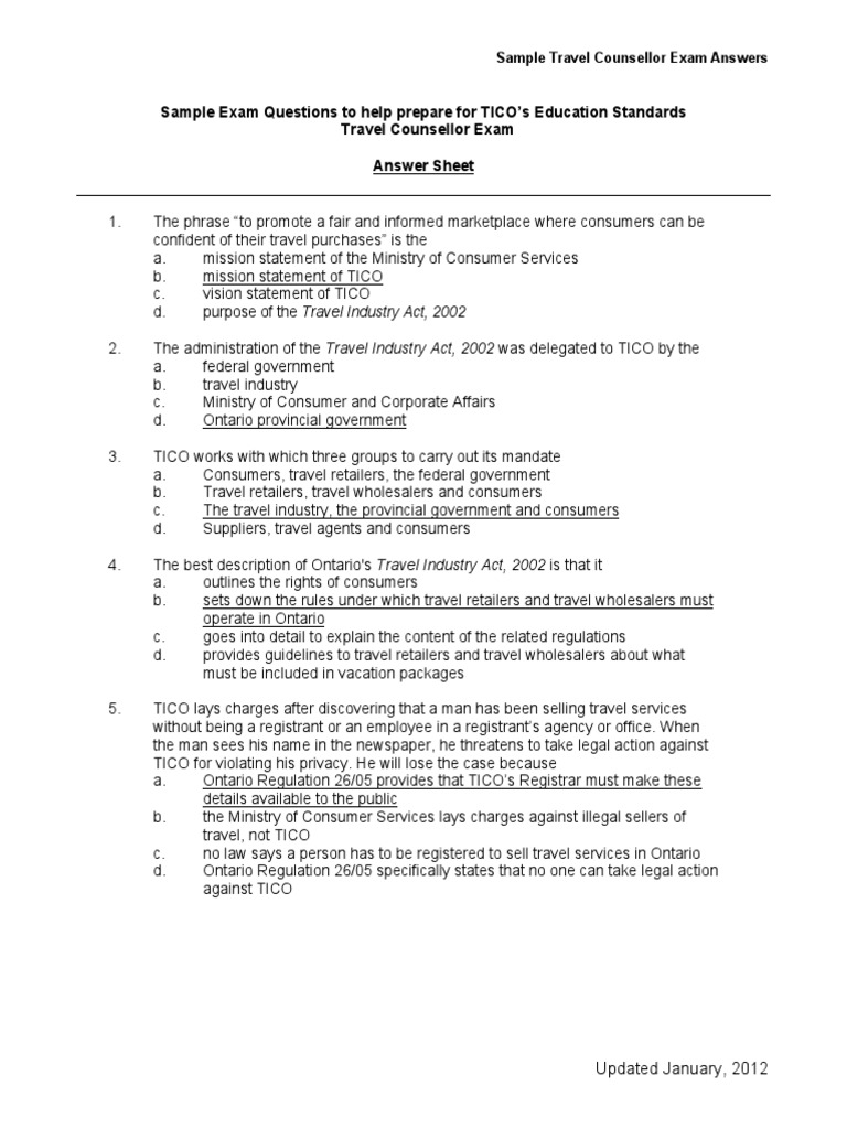 Tico Sample Exam Travel Counsellor Answer Sheet e | PDF | Identity ...