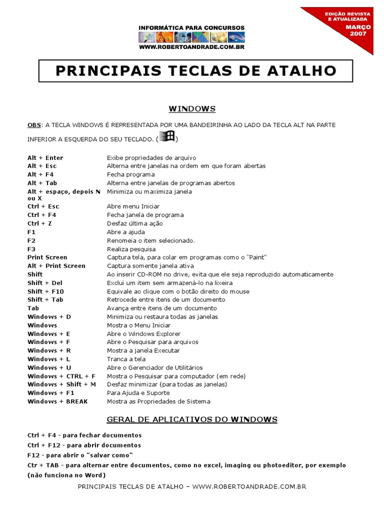 Microsoft Word - Principais Atalhos do Windows 2.doc | PDF | Janela ...
